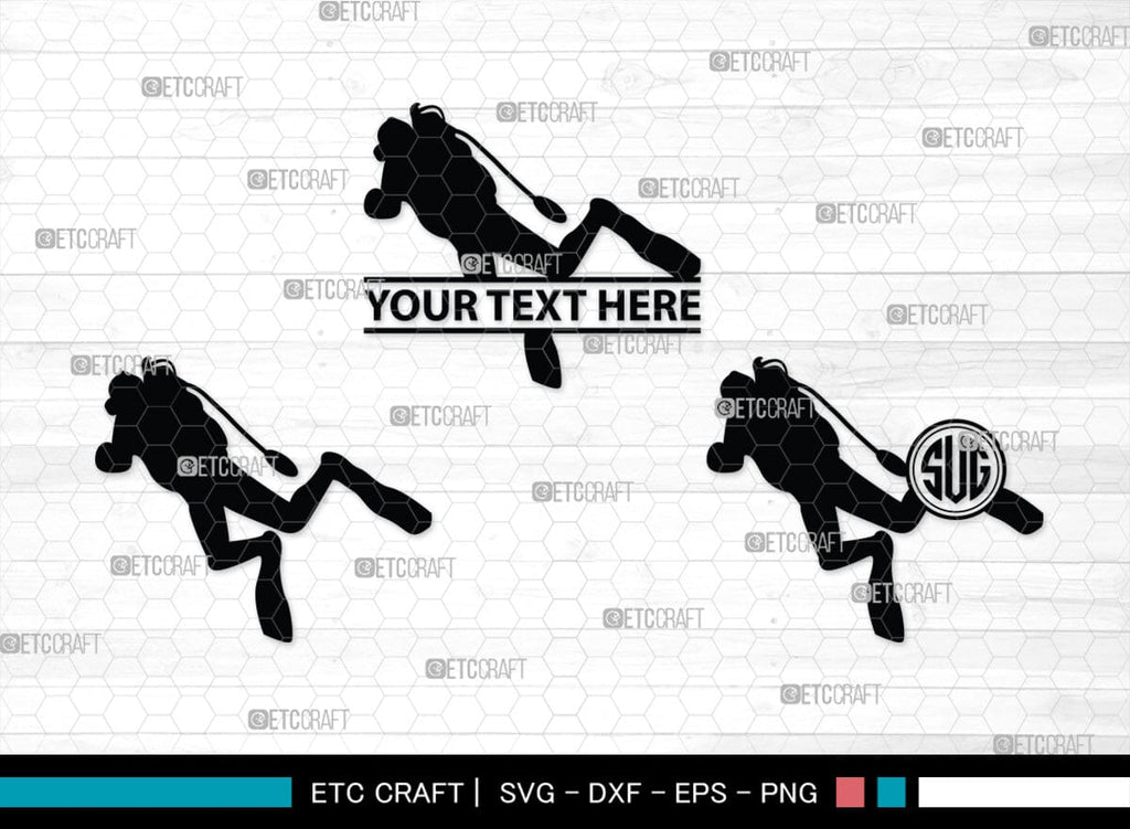 Diving Monogram, Diving Silhouette, Scuba Diving Svg, Diver Svg, Sports ...