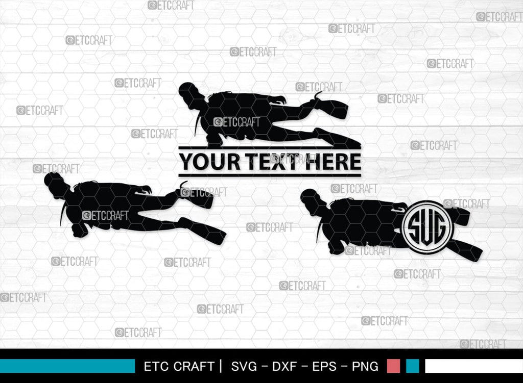 Diving Monogram, Diving Silhouette, Scuba Diving Svg, Diver Svg, Sports ...