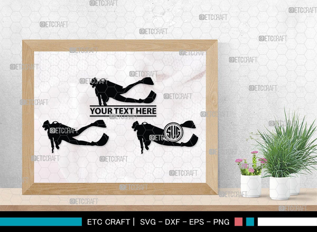 Diving Monogram, Diving Silhouette, Scuba Diving Svg, Diver Svg, Sports ...