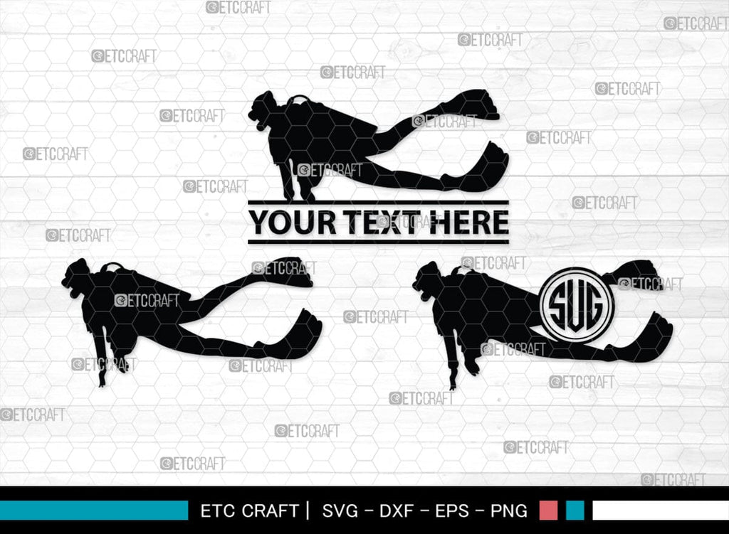 Diving Monogram, Diving Silhouette, Scuba Diving Svg, Diver Svg, Sports ...