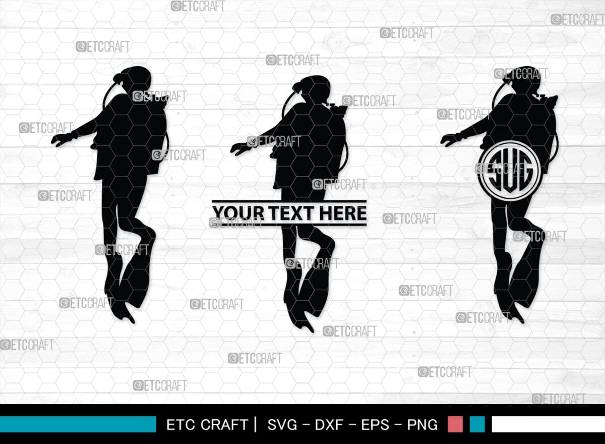 Diving Monogram, Diving Silhouette, Scuba Diving Svg, Diver Svg, Sports ...