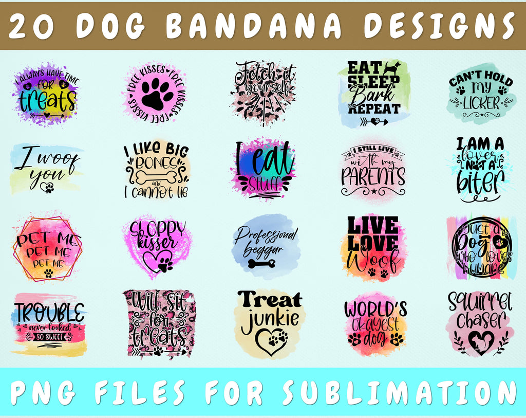 Dog Bandana Sublimation Designs Bundle, 20 Designs, Dog Bandana PNG ...