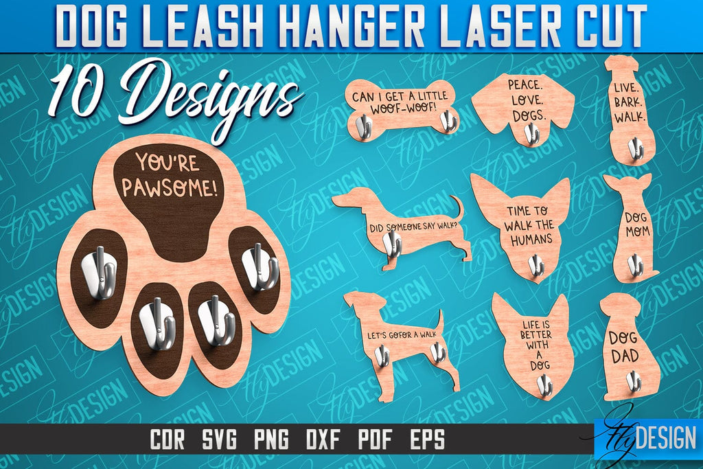 Dog Leash Hanger Laser Cut SVG | Laser Cut File | CNC Files - So Fontsy