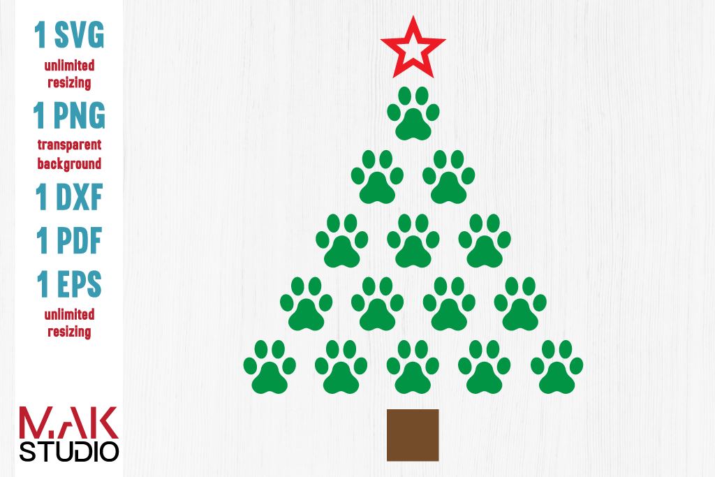 Dog paw christmas tree svg cut file - So Fontsy