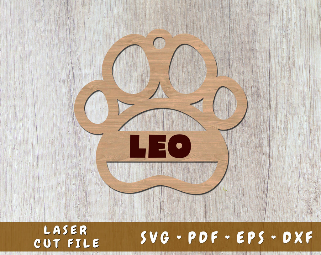 Dog Paw Laser SVG Cut File, Customizable Dog Print Laser SVG - So Fontsy