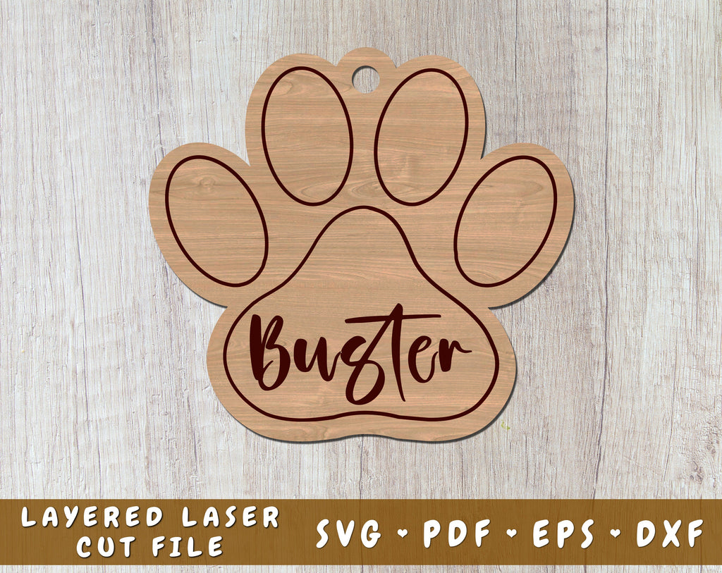 Dog Paw Laser SVG Cut File, Personalizable Dog Print Laser SVG - So Fontsy