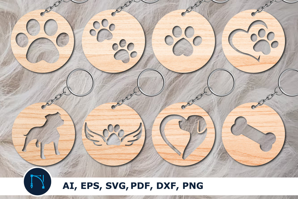 Dog paw Round Keychain SVG Bundle - So Fontsy