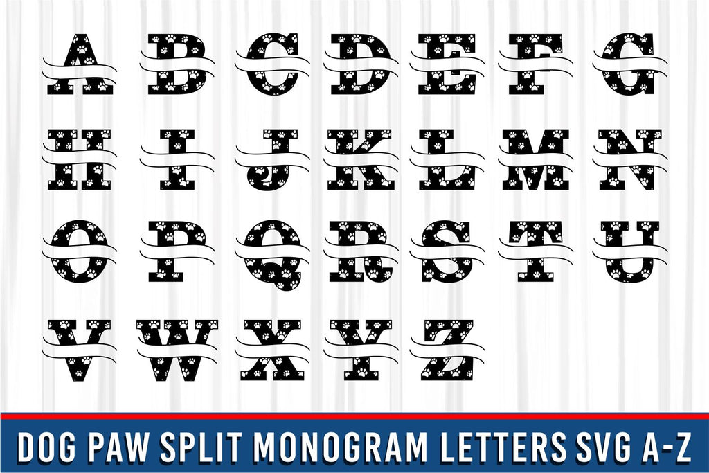 Dog Paw Split Monogram Letters SVG Set A-Z, Split Alphabet SVG, Split ...