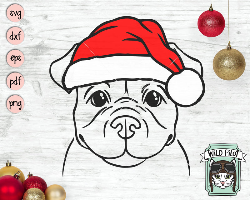 Christmas Pitbull Dog Santa Hat SVG Cut File - So Fontsy