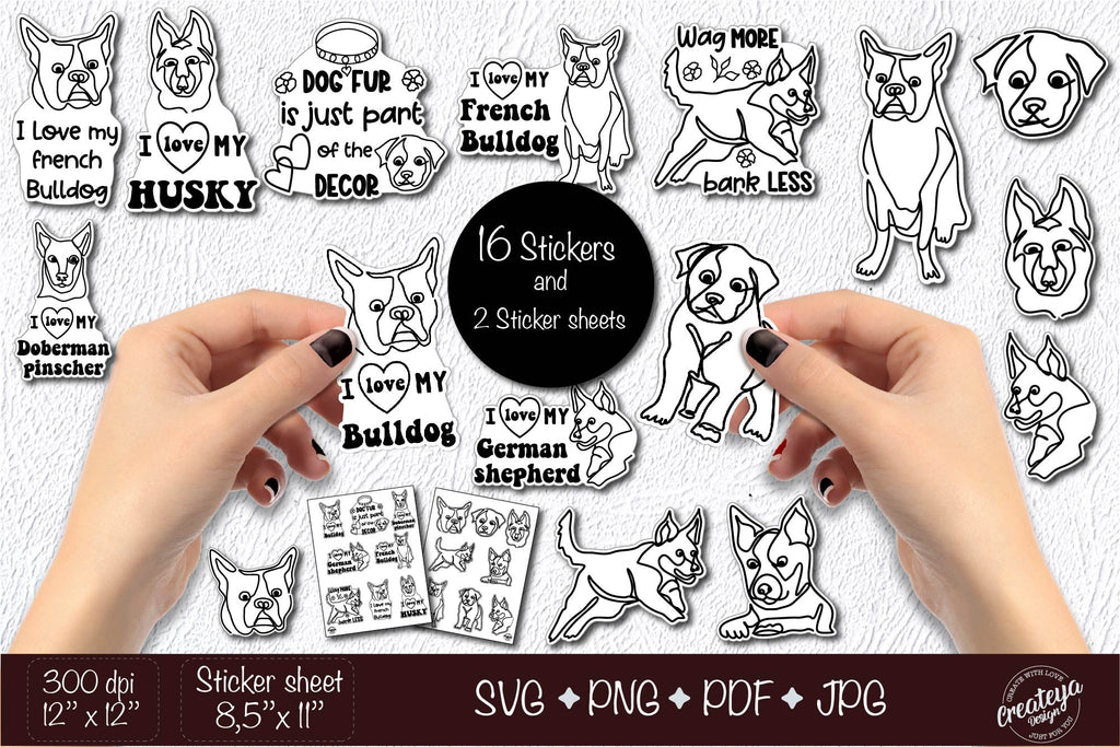 Dog sticker, Dog head stickers, Planner sticker dog, Sticker SVG bundle ...