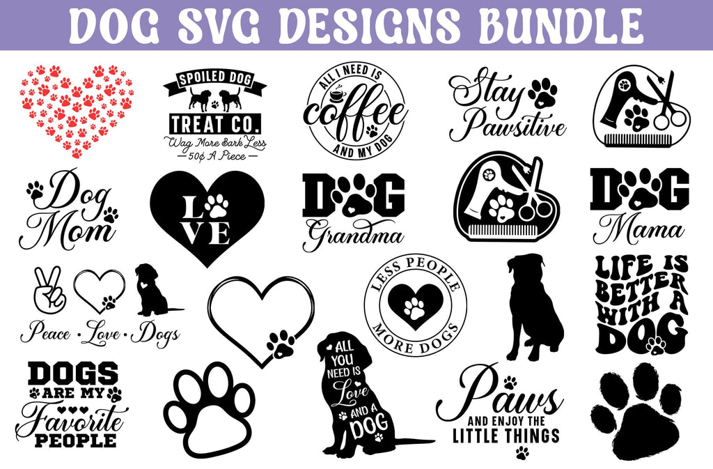 Dog Svg Bundle, Dog svg, Dog T-shirt Designs, Dog Paw Print, Dog Typog ...