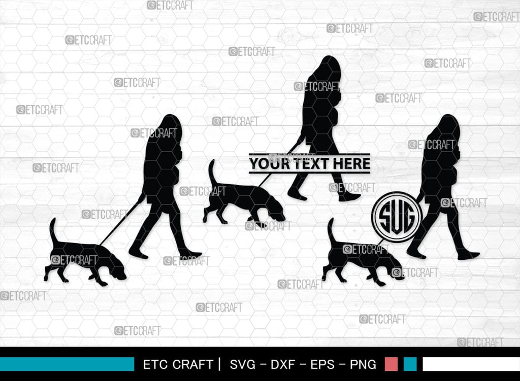 Dog Walker Monogram, Dog Walker Silhouette, Dog Walker SVG, Woman ...