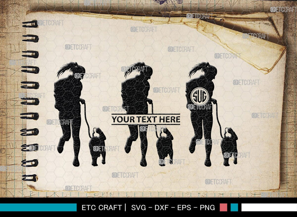 Dog Walker Monogram, Dog Walker Silhouette, Dog Walker SVG, Woman ...