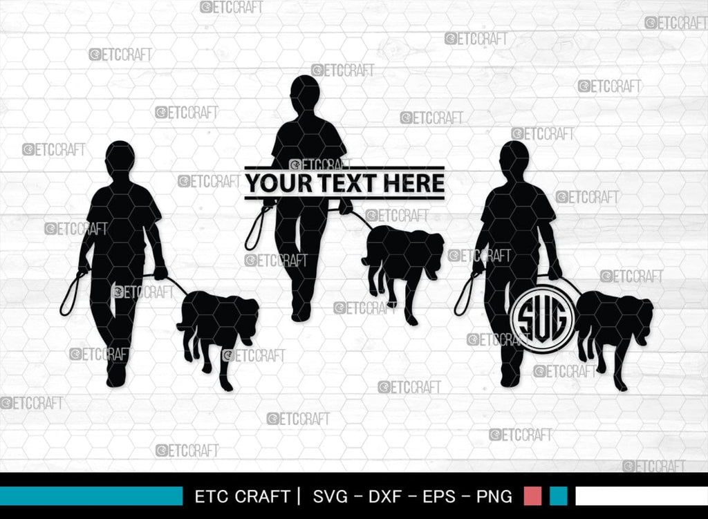 Dog Walker Monogram, Dog Walker Silhouette, Dog Walker SVG, Woman Walk ...