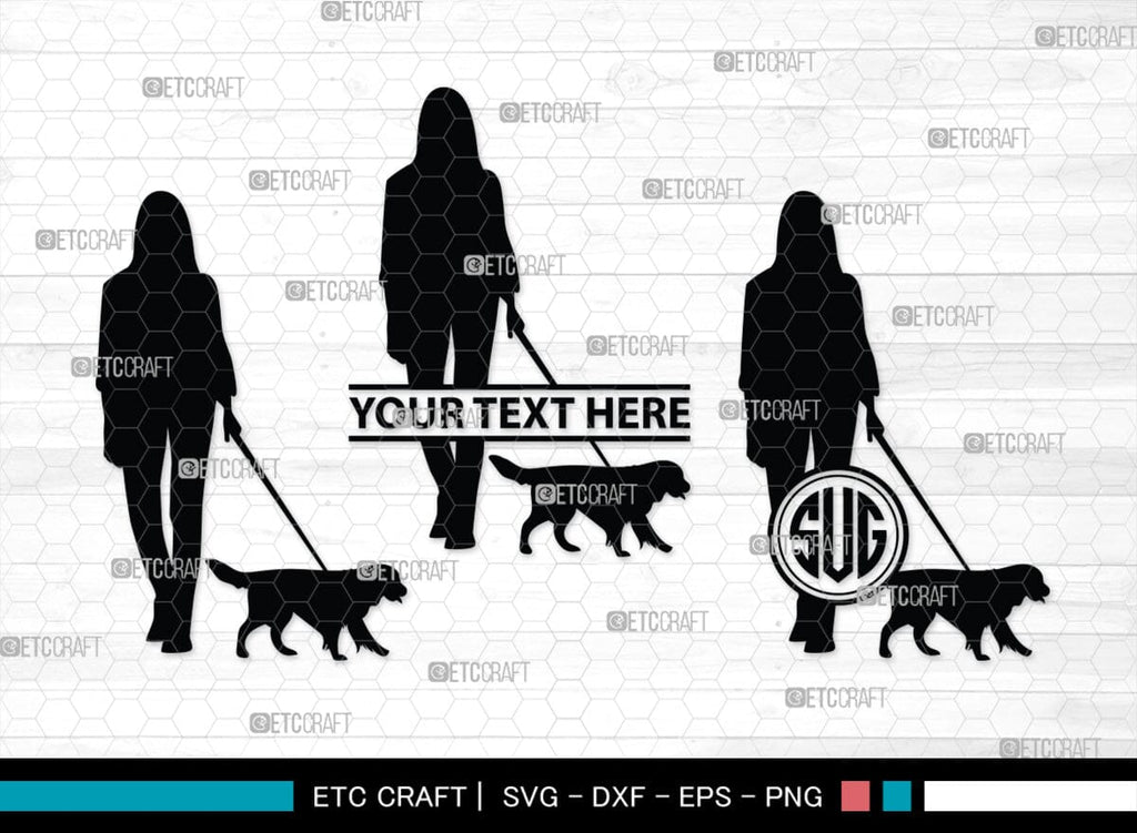 Dog Walker Monogram, Dog Walker Silhouette, Dog Walker SVG, Woman ...