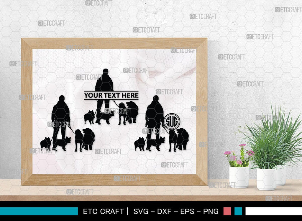 Dog Walker Monogram, Dog Walker Silhouette, Dog Walker SVG, Woman ...