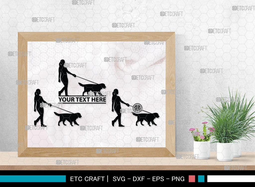 Dog Walker Monogram, Dog Walker Silhouette, Dog Walker SVG, Woman ...