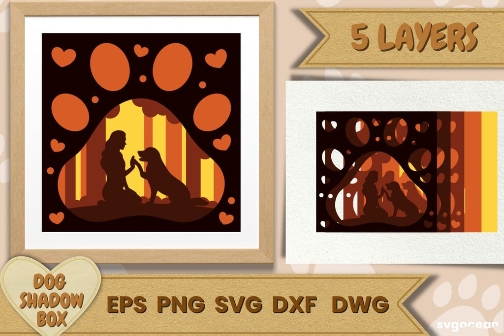 Dogs Shadow Box | 3D Layered SVG | Lightbox - So Fontsy