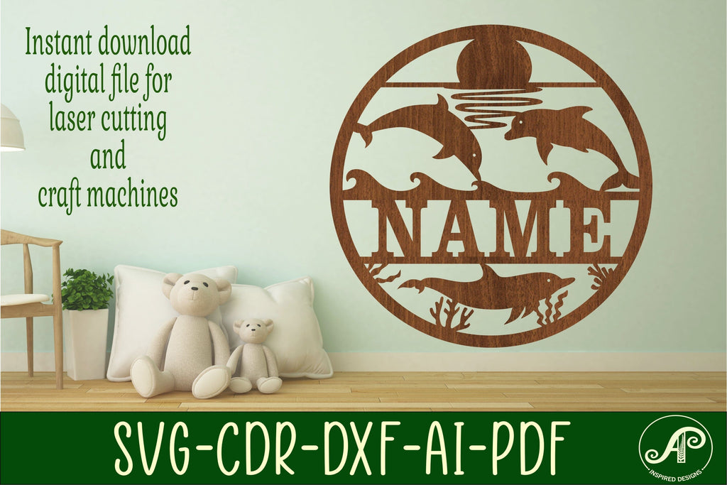 Dolphin name sign svg laser cut template - So Fontsy