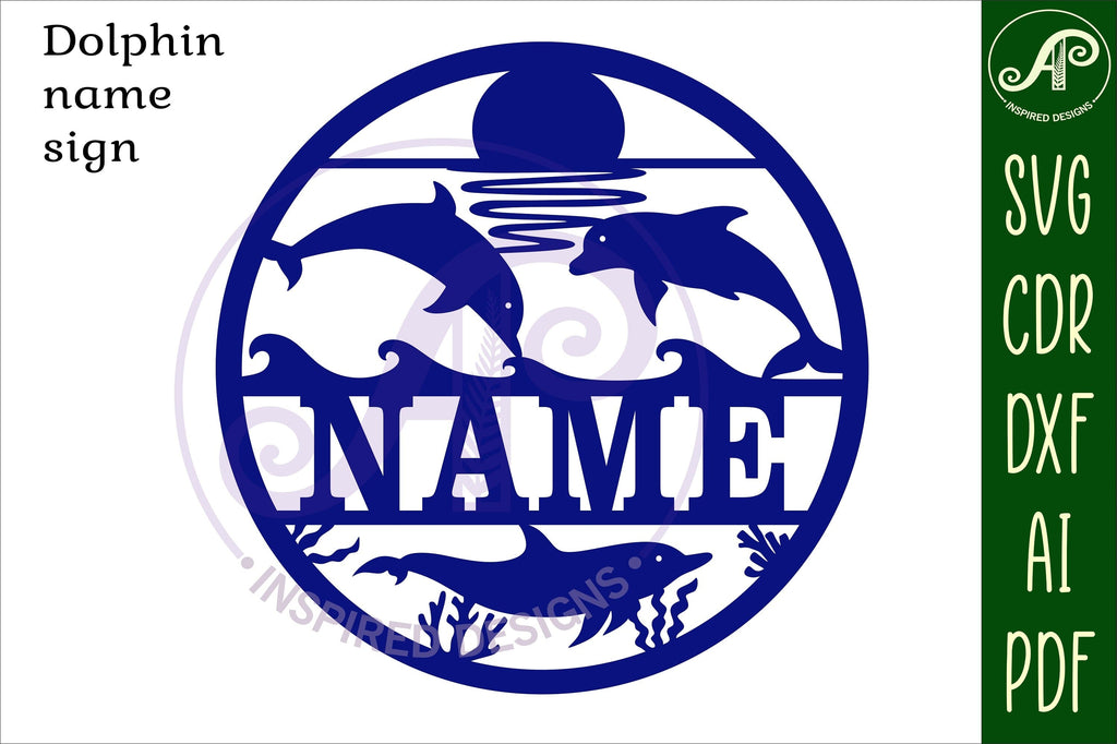 Dolphin name sign svg laser cut template - So Fontsy