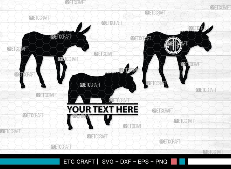 Donkey Monogram, Donkey Silhouette, Donkey SVG, Ass Svg, Farm Animal ...