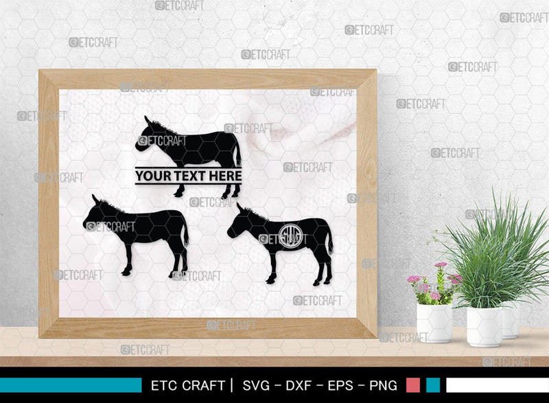 Donkey Monogram, Donkey Silhouette, Donkey SVG, Ass Svg, Farm Animal ...