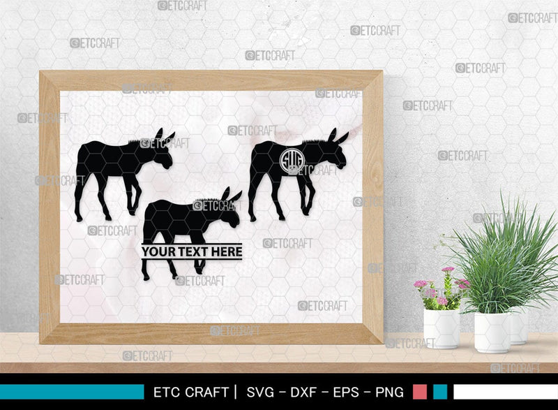 Donkey Monogram, Donkey Silhouette, Donkey SVG, Ass Svg, Farm Animal ...