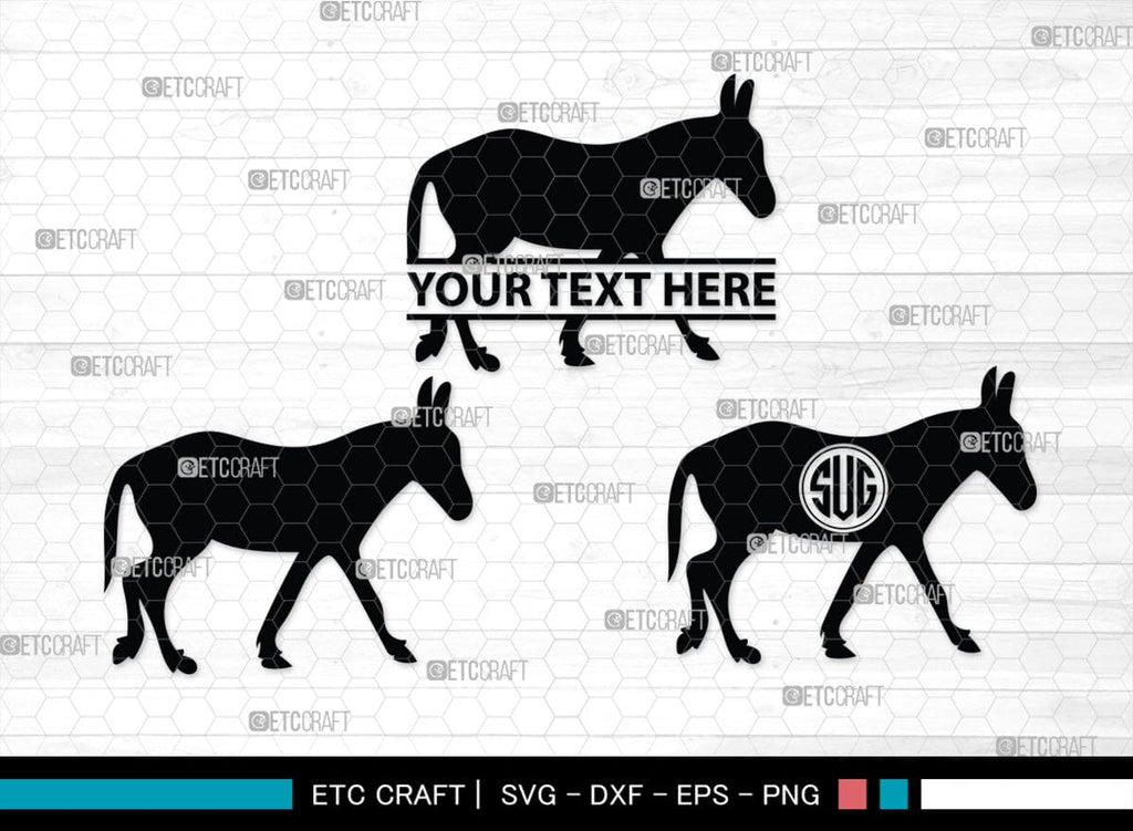 Donkey Monogram, Donkey Silhouette, Donkey SVG, Ass Svg, Farm Animal ...