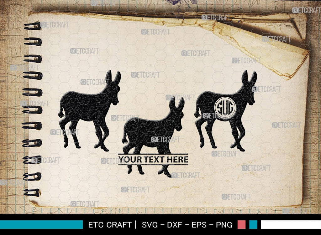 Donkey Monogram, Donkey Silhouette, Donkey SVG, Ass Svg, Farm Animal ...