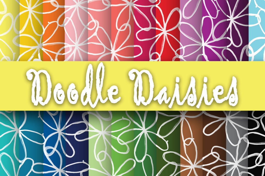 Doodle Daisies Digital Papers - So Fontsy