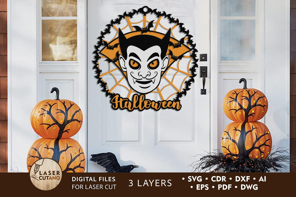DRACULA HALLOWEEN Multilayer Laser Cut Files, Mandala, Round Sign SVG ...