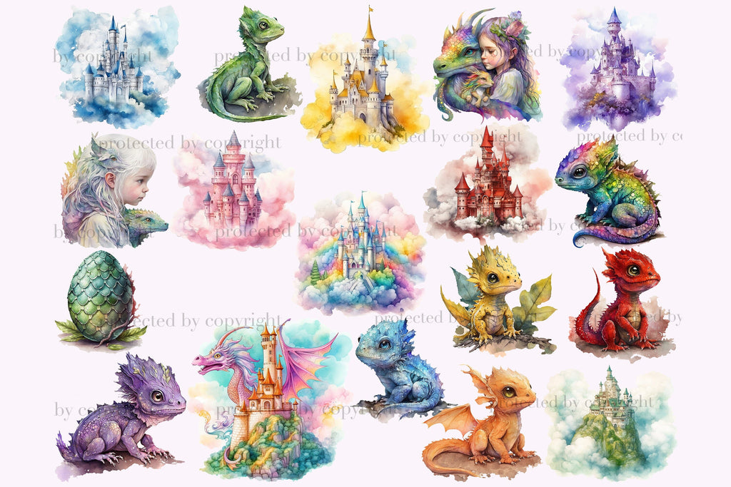 Dragon Clip Art Bundle | Little Girl Illustration - So Fontsy