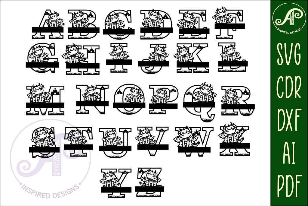 Dragon monogram letter bundle Name signs SVG 3 layer - So Fontsy