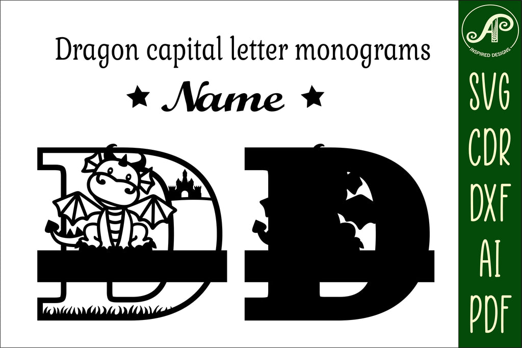 Dragon monogram letter bundle Name signs SVG 3 layer - So Fontsy