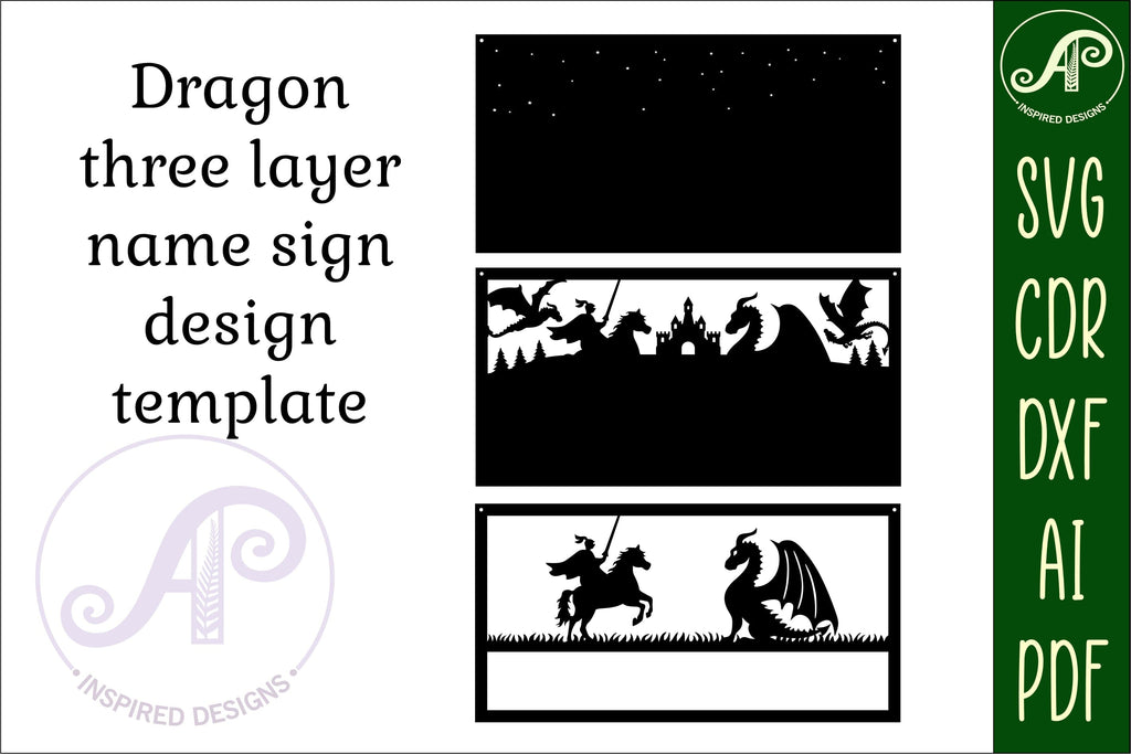 Dragon scene name sign SVG 3 layer laser cut - So Fontsy