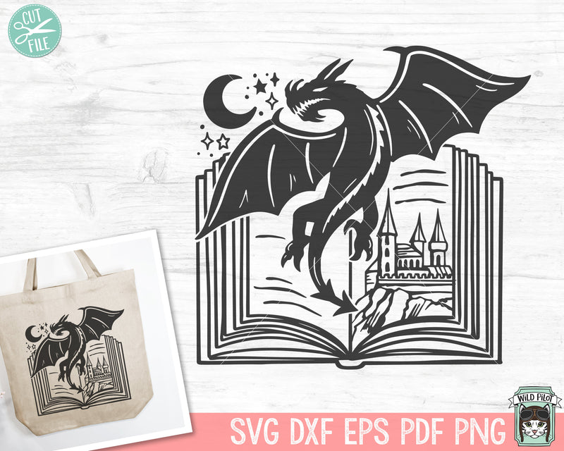 Dragon SVG, Halloween SVG, Books SVG, Reading svg, Mystical svg, Book ...