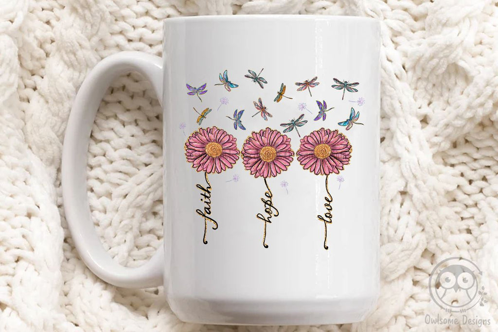 Dragonfly Faith Hope Love Daisy Flower PNG - So Fontsy