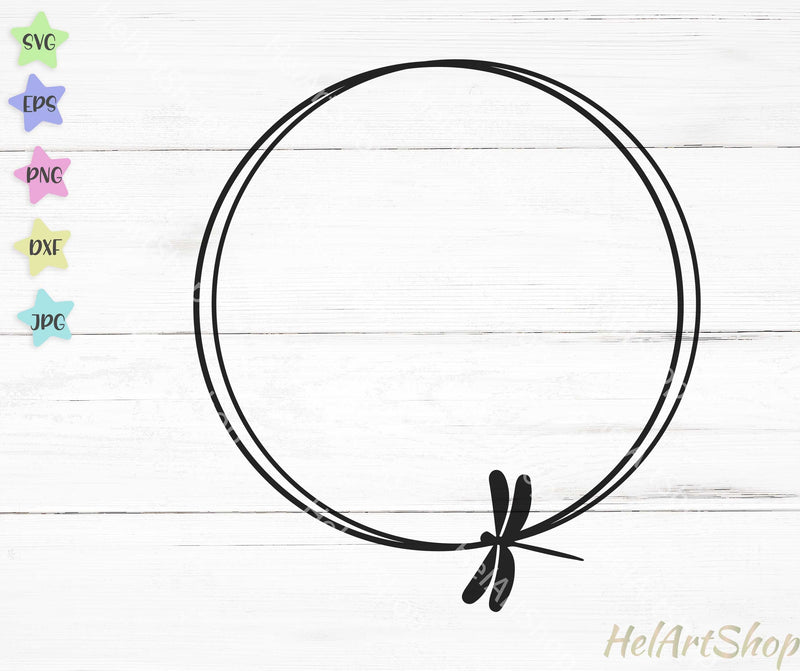 Dragonfly Frame SVG, Circle Frame SVG, Monogram Border SVG - So Fontsy