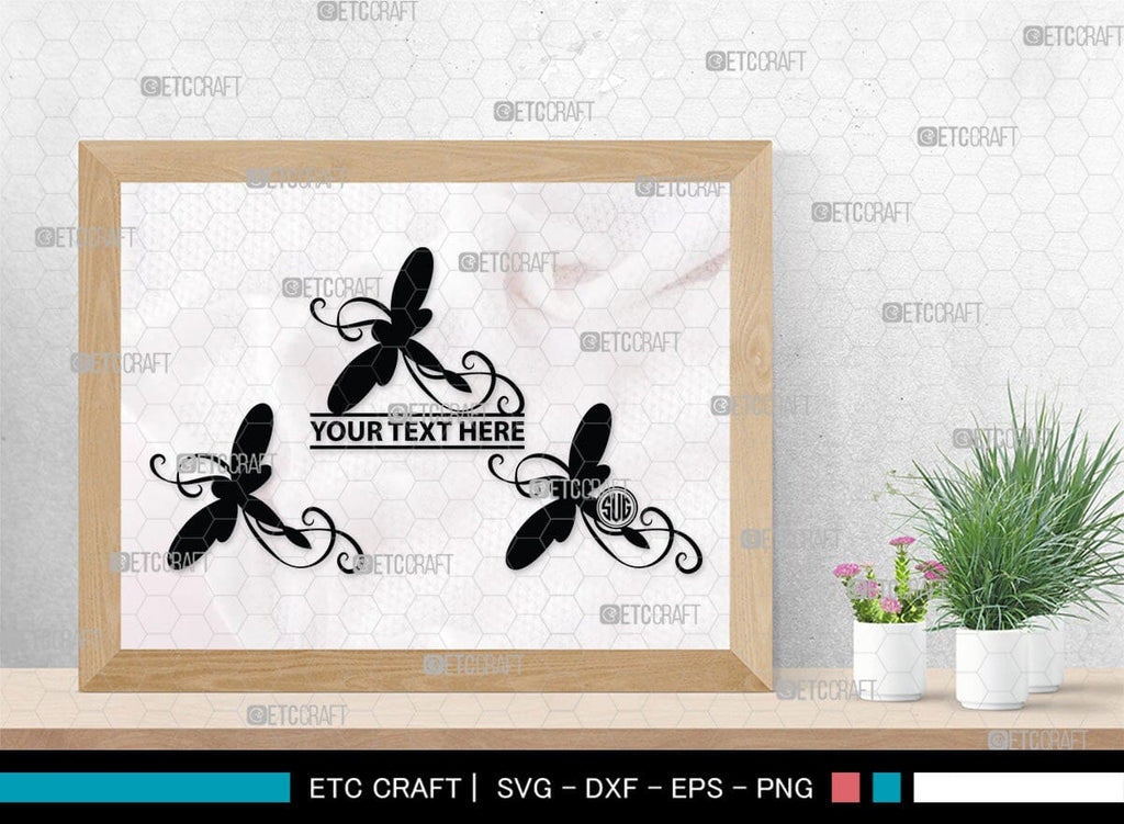 Dragonfly Monogram, Dragonfly Silhouette, Dragonfly SVG, Insect Svg ...