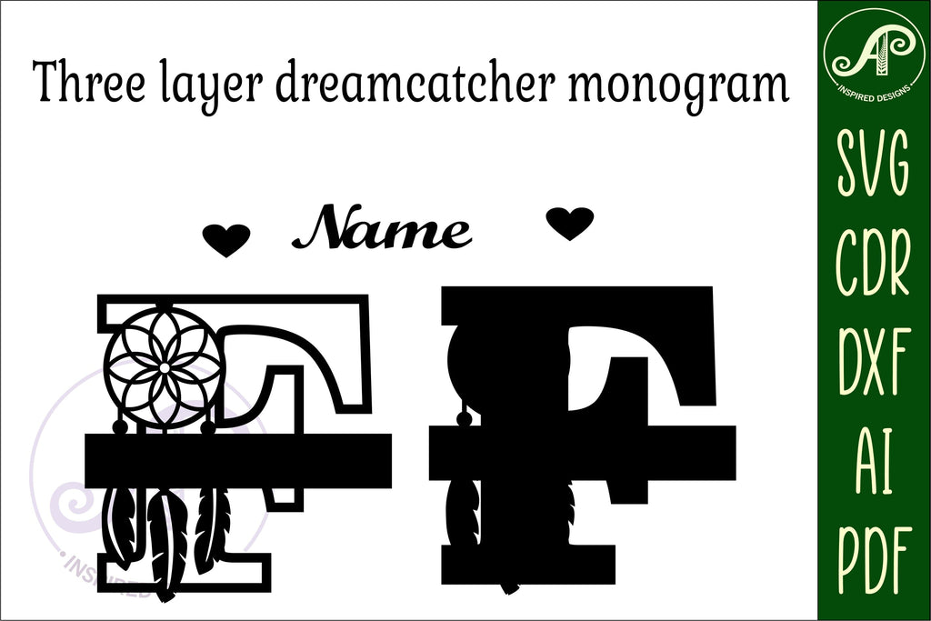 Dreamcatcher monogram letter bundle Name signs SVG 3 layer - So Fontsy