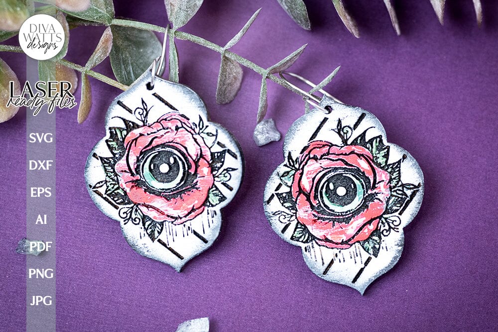 Dripping Rose With Eyeball Earrings SVG For Glowforge Earrings Hallowe ...