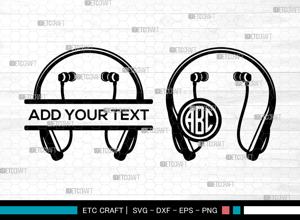 Earphone SVG Monogram, Headphone Svg, Headset Svg, Split Monogram Svg ...