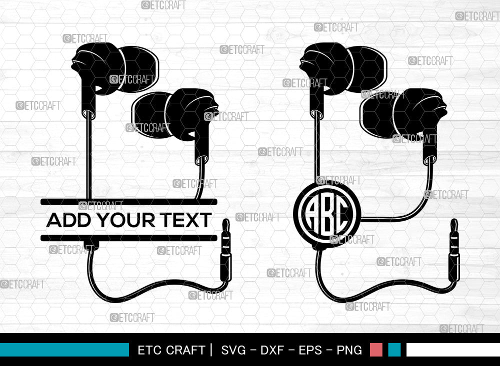 Earphone SVG Monogram, Headphone Svg, Headset Svg, Split Monogram Svg ...