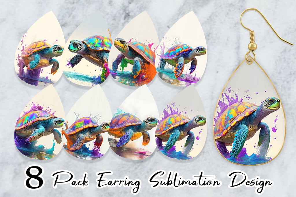 Earring teardrop sublimation design 3D Turtle Splash art - So Fontsy