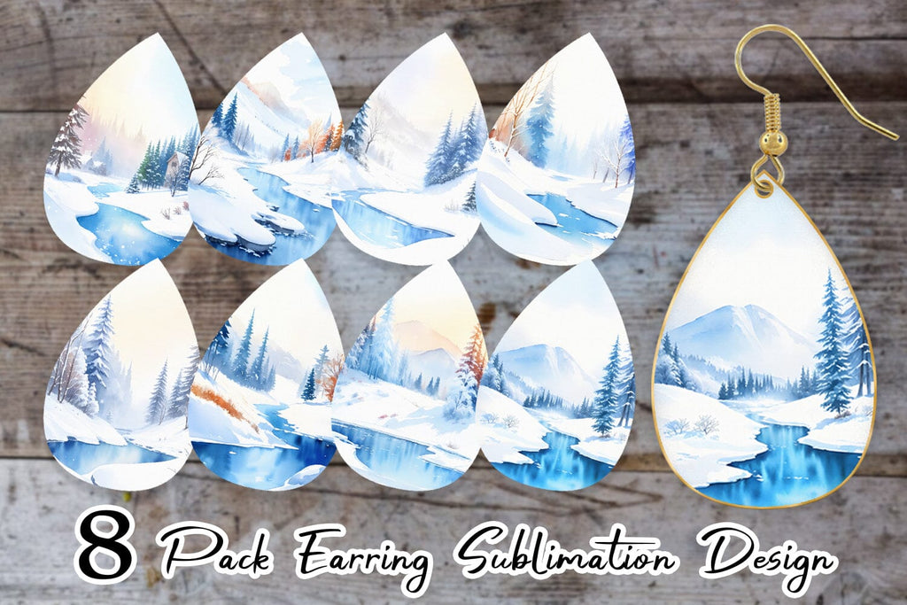 Earring teardrop design Watercolor Winter landscapes with snow - So Fontsy