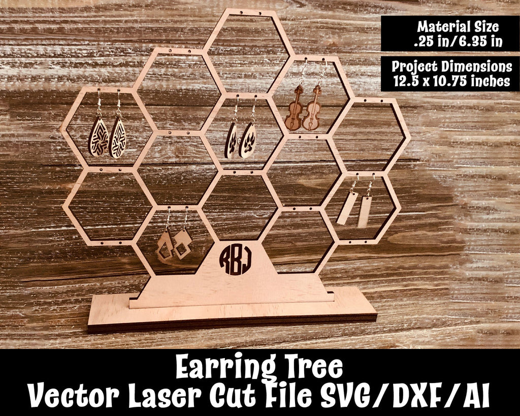 Earring Tree Vector Laser Cut File - So Fontsy