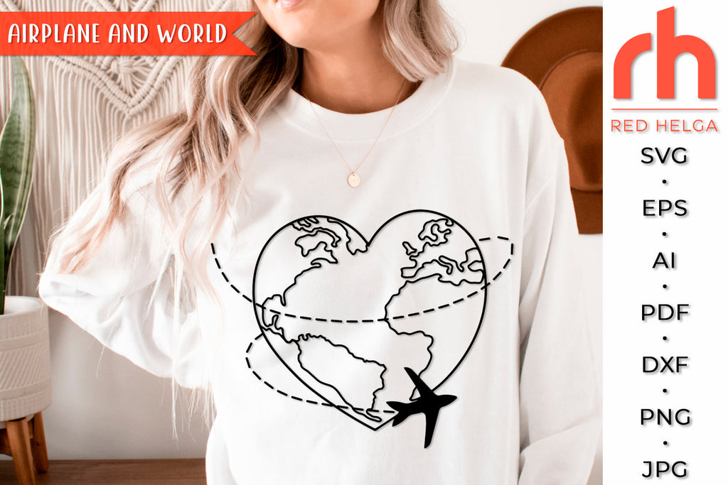 Earth Heart SVG - Airplane and World Cut File - So Fontsy