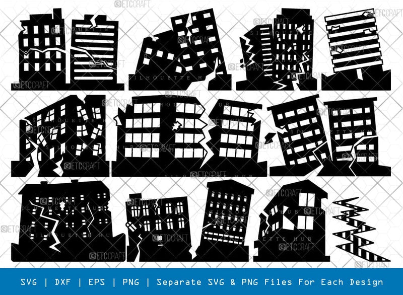 Earthquake Silhouette, Earthquake SVG, Natural Disasters Svg, Building ...