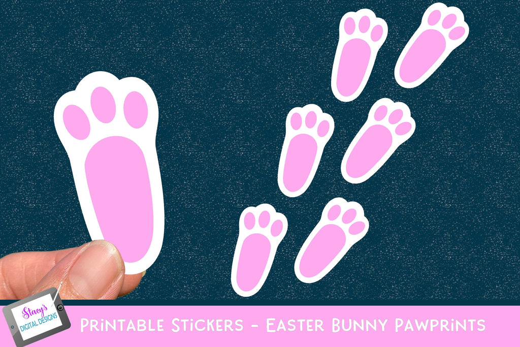 Easter Bunny Pawprints - Printable Stickers - So Fontsy