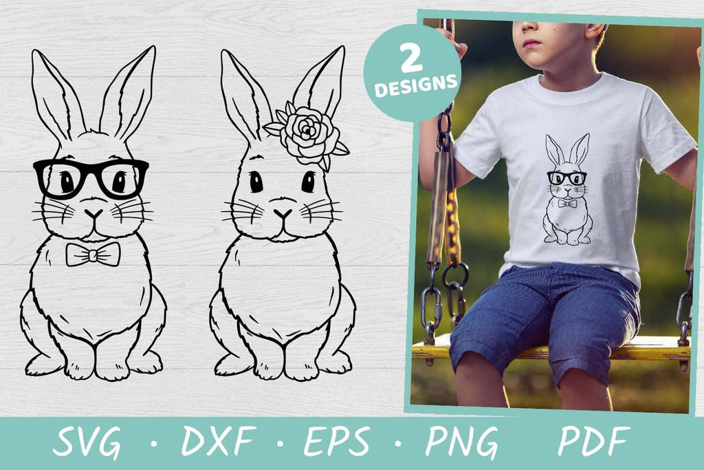 Easter Bunny SVG Cut Files | Bunny Girl Bunny Boy | Hand Draw - So Fontsy